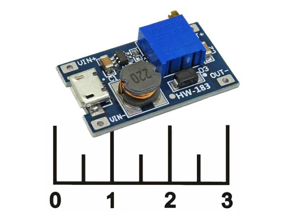 Преобразователь DC/DC вход 2-24V/выход 2.8-28V 2A MT3608 micro USB (повышающий)