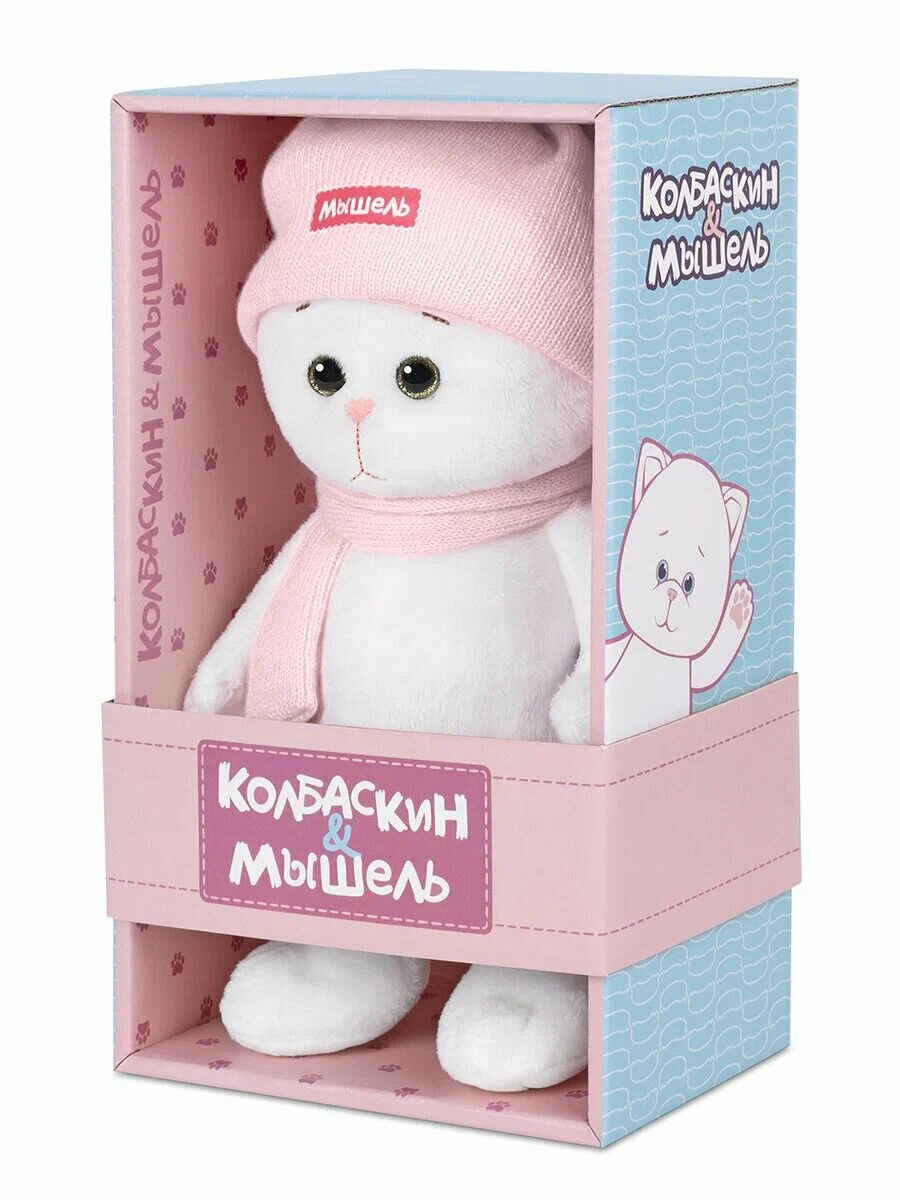 Мягкая игрушка Колбаскин&Мышель "Колбаскин в розовой шапочке и шарфике" в подарочной коробке (MT-MRT-KM-0320241-20)