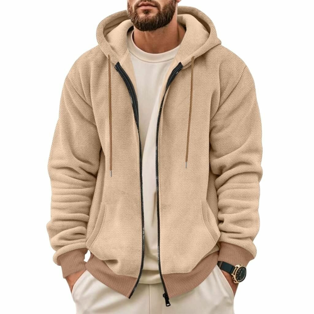 Мужская зимняя теплая куртка на молнии с капюшоном и длинными рукавами, легкая плотная повседневная куртка с карманами-хаки-XXL