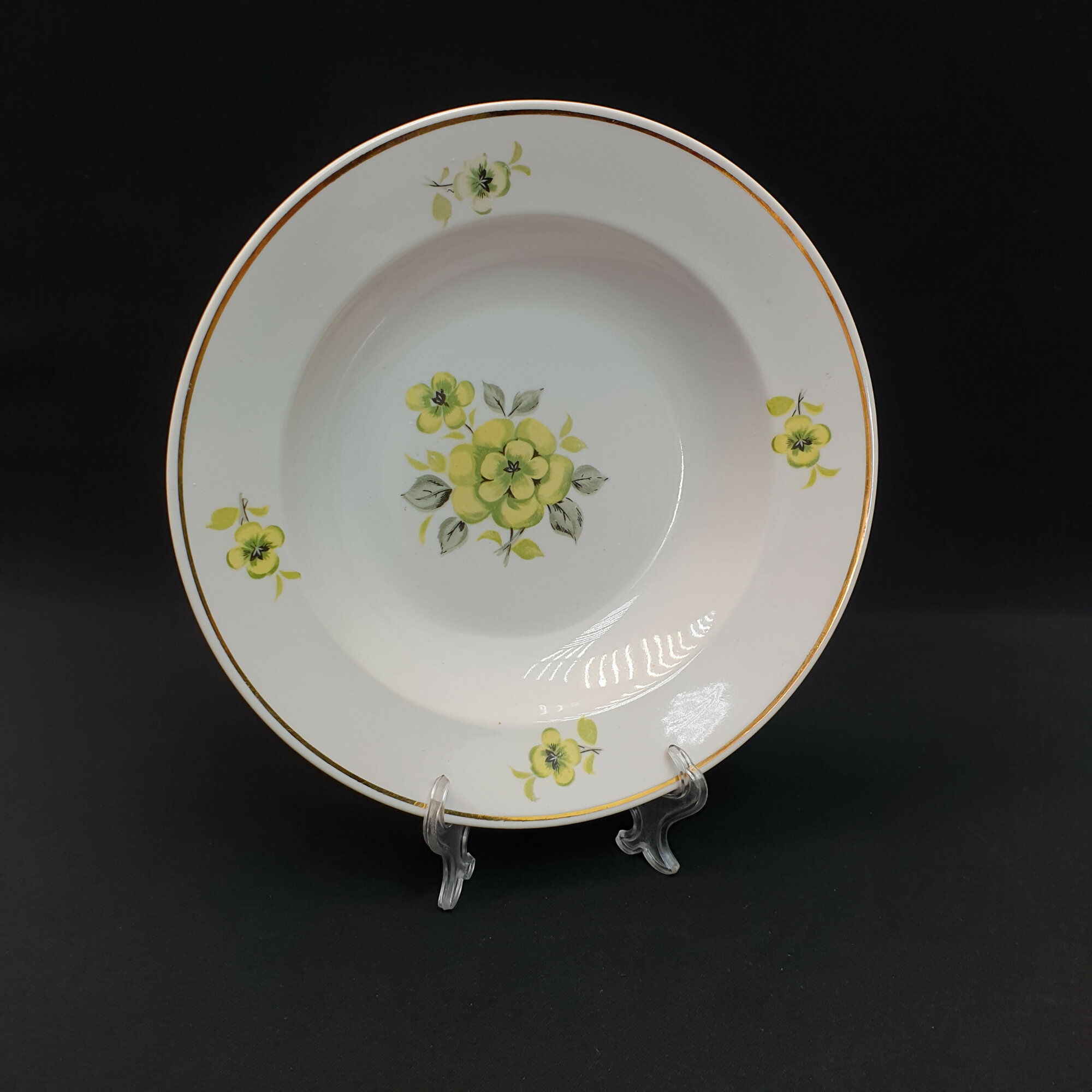 Винтажная суповая тарелка Пролетарий, фарфор деколь золочение 24 см, СССР