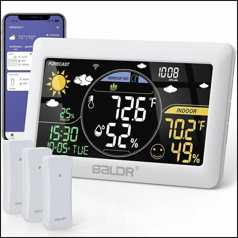 Метеостанция BALDR Wi-Fi с дистанционным датчиком, умным управлением через приложение, термометром Wi-Fi