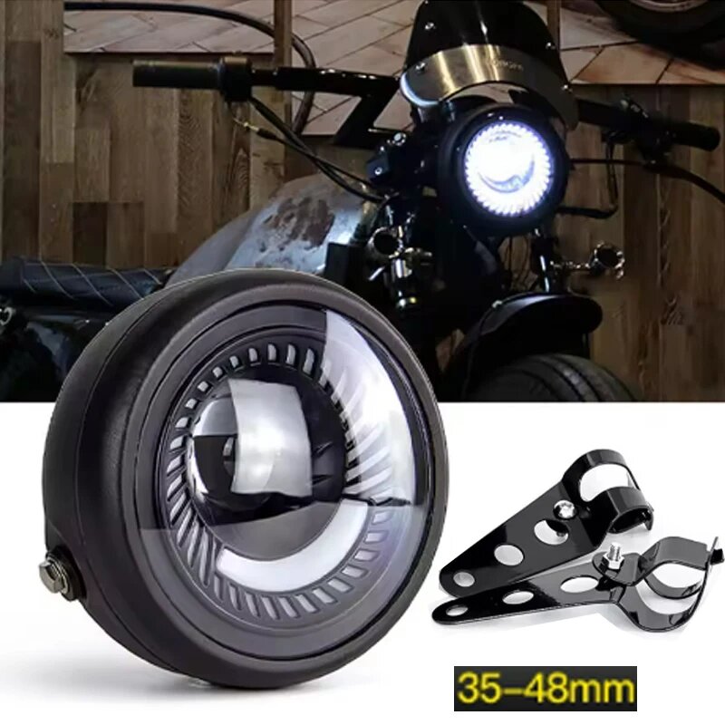 Универсальная 6,5-дюймовая светодиодная фара для мотоцикла в стиле ретро, круглая DRL, 1pcs35-48mm