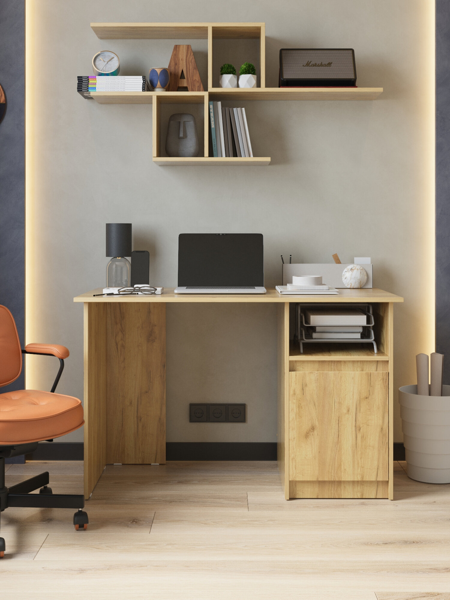 Стол письменный Vif "Триумф" дуб крафт золотой с тумбой, 1200х600х750 мм.