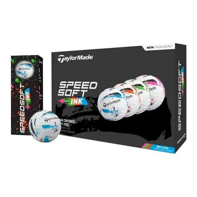 Мяч для гольфа TaylorMade Speed Soft Ink, многоцветный, для гольфа, 3 штуки, двухслойная конструкция с резиновым внешним слоем