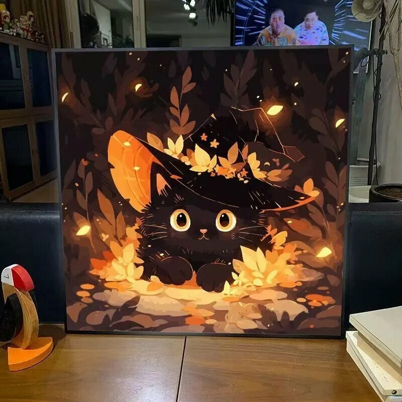 Картина по номерам 20x20 см - Хэллоуин и милые коты (набор для рисования)
