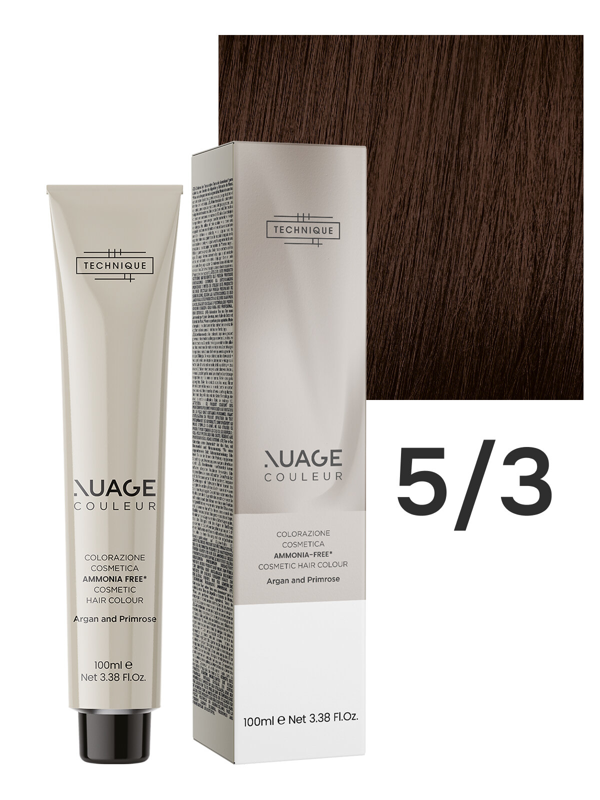 Крем - краска для волос профессиональная без аммиака Technique Nuage Ammonia Free Hair Color Cream 5.3 Светлый каштановый Золотистый, 100 мл