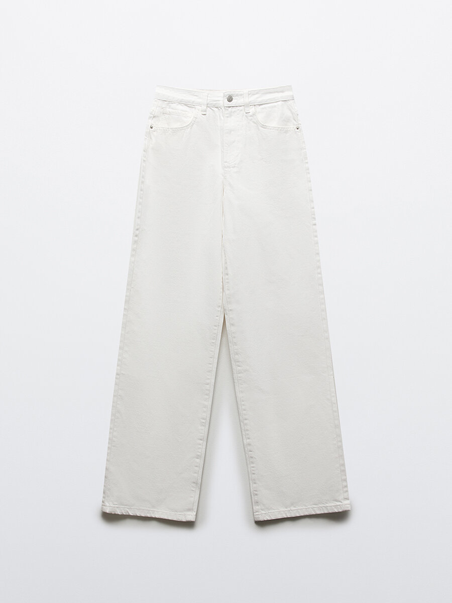 Джинсы трубы широкие с высокой посадкой больших размеров 