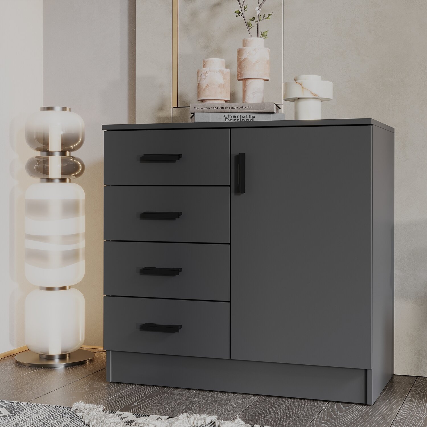 Комод с 4 четырьмя выдвижными ящиками и полкой К800-1Д Графит