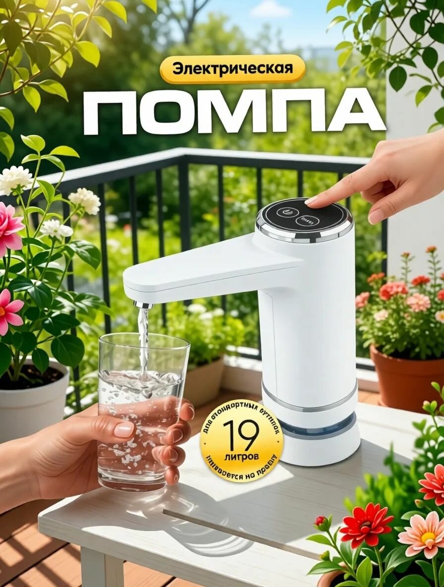 Электрическая помпа LerMaxx, электрическая, для воды, 1 краник, белая
