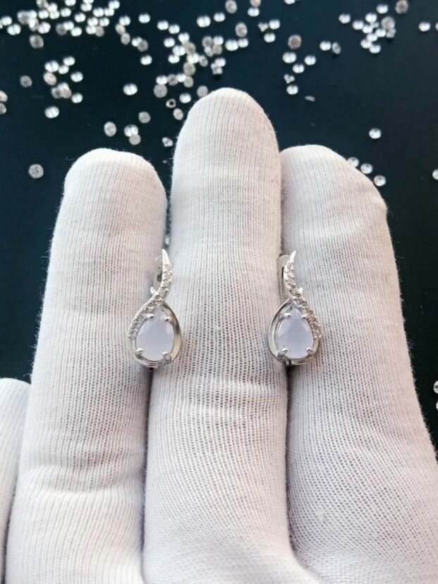 Серьги, серебро, 925 проба, родирование, фианит, агат