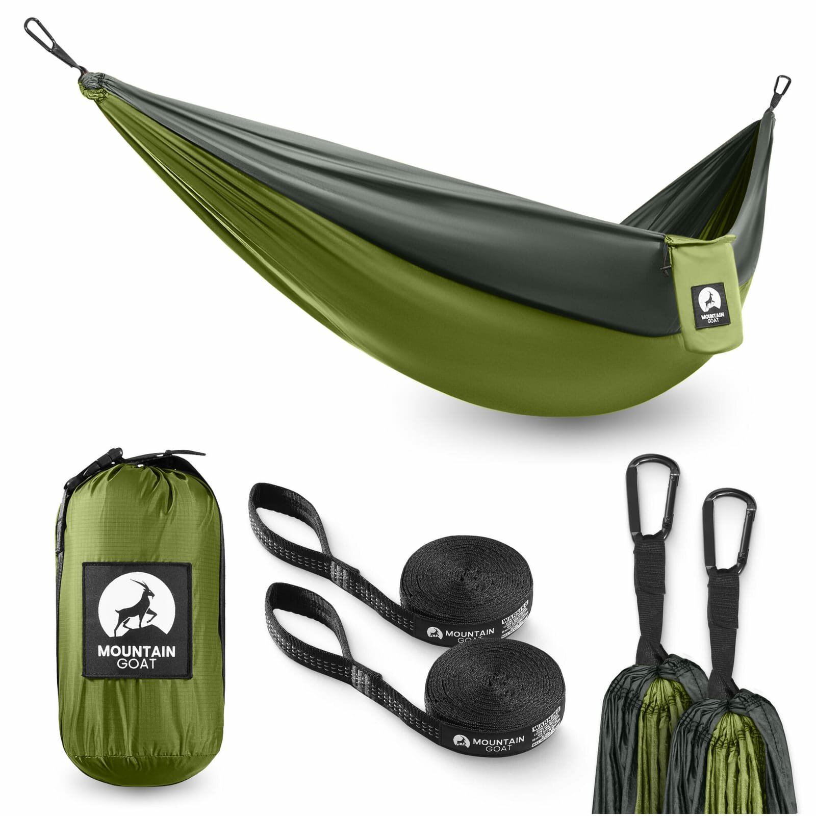 DECATHLON Гамак туристический Mountain GOAT одноместный, зеленый/серый, 270x140 см, нагрузка 200 кг