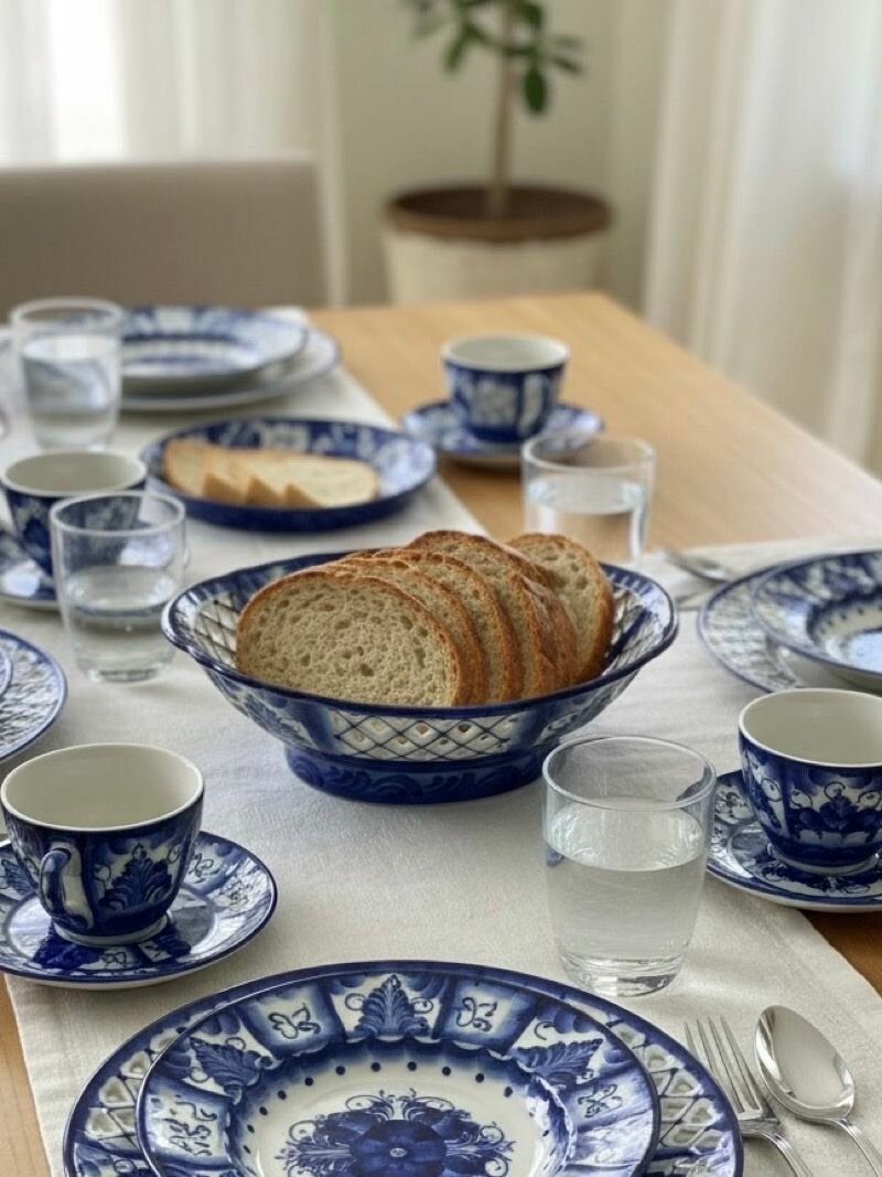 Хлебница сухарница фарфоровая блюдо сервировочное гжель ручная работа