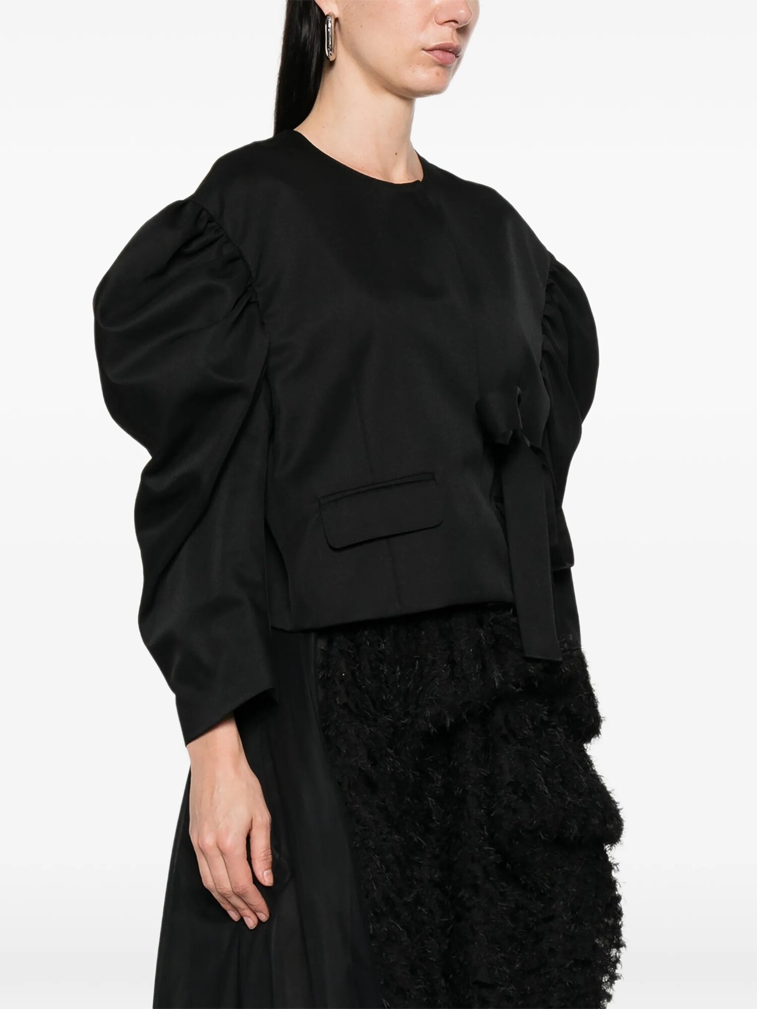 Куртка Simone Rocha Puffed-sleeve tie jacket, размер 10, black/black — фото 1
