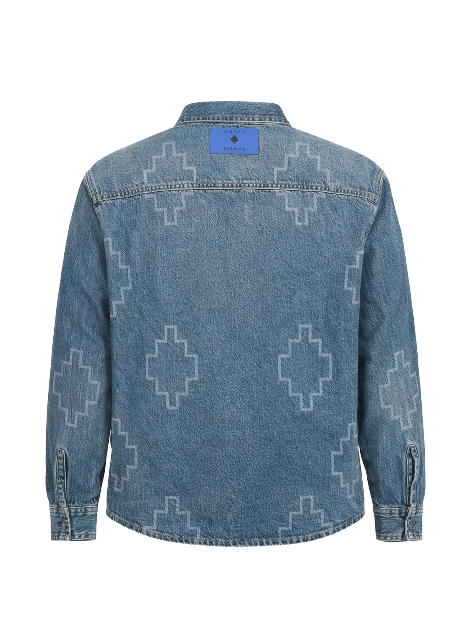 Рубашка MARCELO BURLON Patterned denim shirt, размер L, blue — фото 1