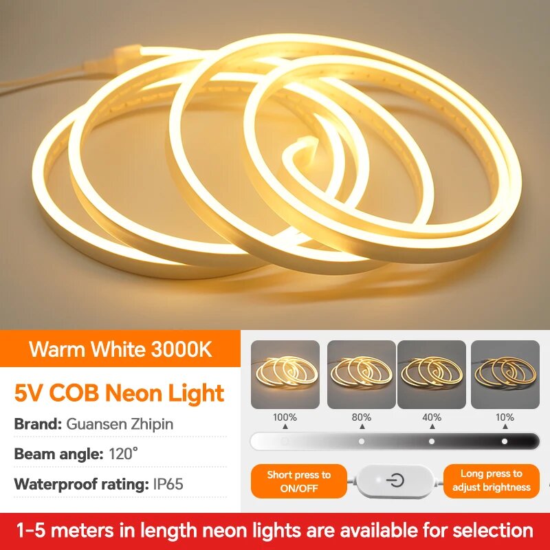 Водонепроницаемая светодиодная лента 5В USB 5V-NL Warm White, 3 м