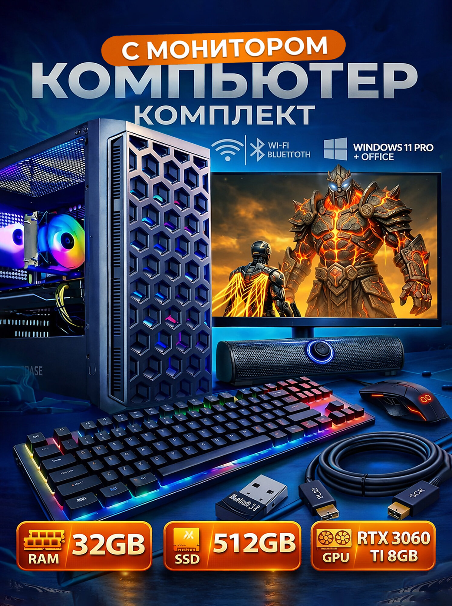 Компьютер игровой с монитором RTX 3060ti 8GB / 32GB / 512GB