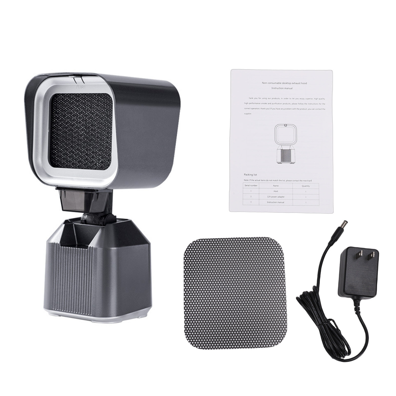 Настольная вытяжка, портативная вытяжка для дома, мощное всасывание, компактный размер, съемный моющийся фильтр, низкий уровень шума, 2 режима скорости, серый цвет, вилка стандарта США.
