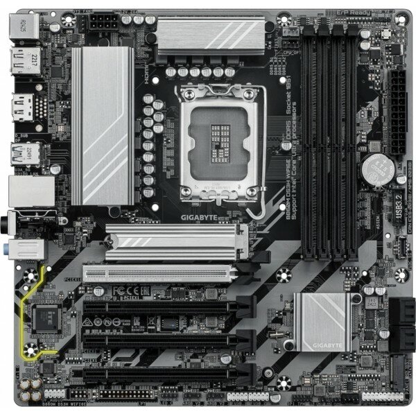 Материнская плата GIGABYTE B860M DS3H WIFI6E, LGA1851, Intel B860, 4xDDR5, 4xSATA, 2xM.2, 1xPCIe 5.0 x16, DisplayPort, HDMI, 1x2.5Gb LAN, 3x3.5 мм, 7.