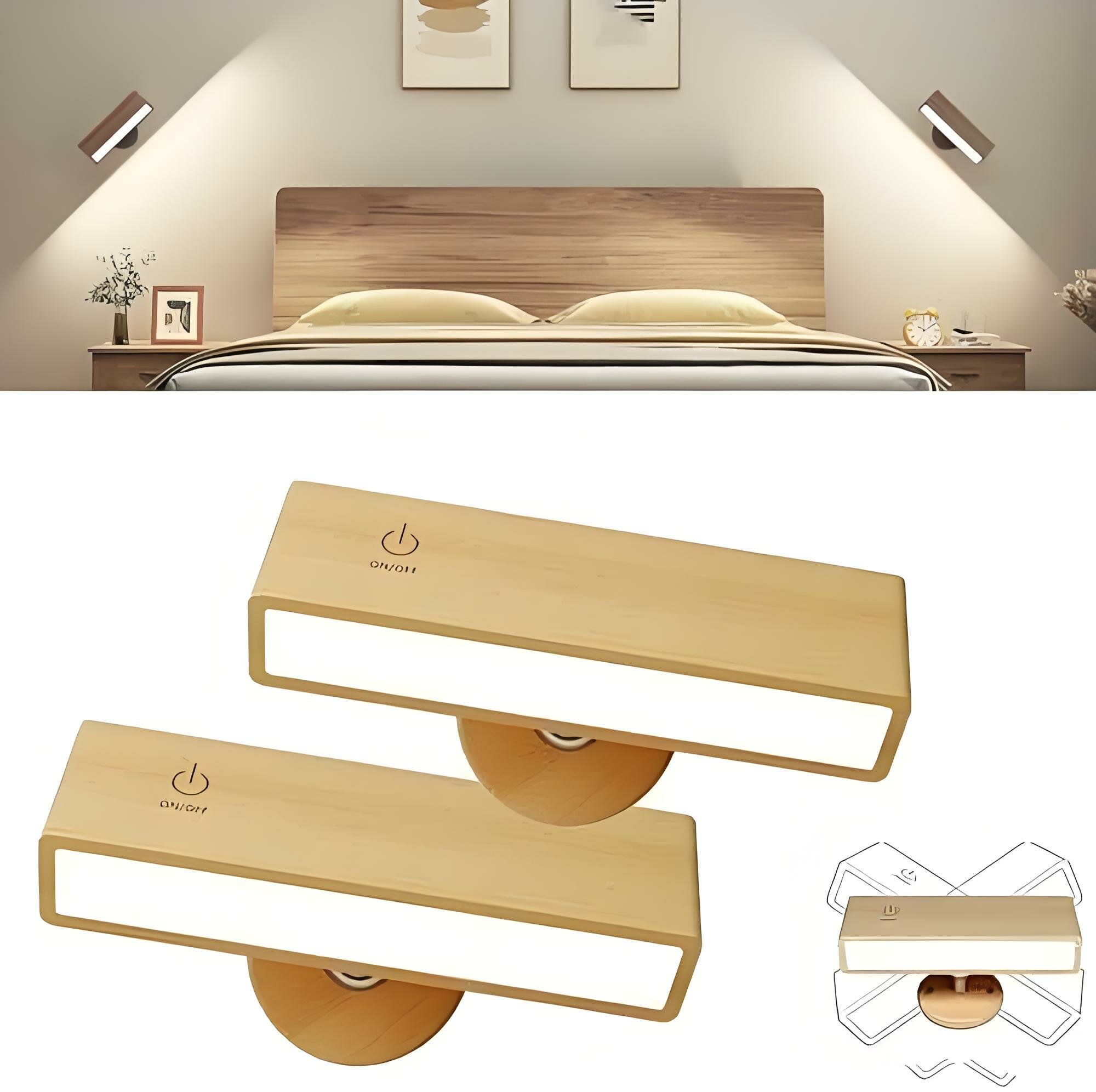 Бра Nordic Wood "360", поворотное, беспроводное, USB-зарядка, дерево, теплый белый цвет