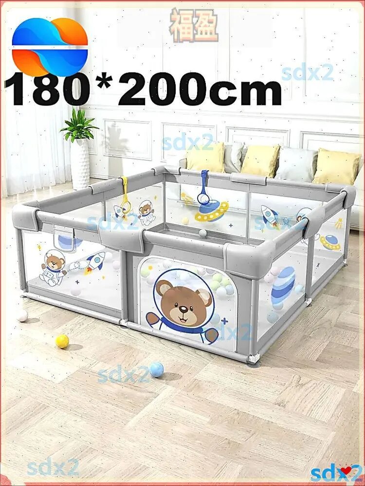 Детский манеж для малышей 180*200 см, мягкие бортики, пластик, безопасный игровой комплекс