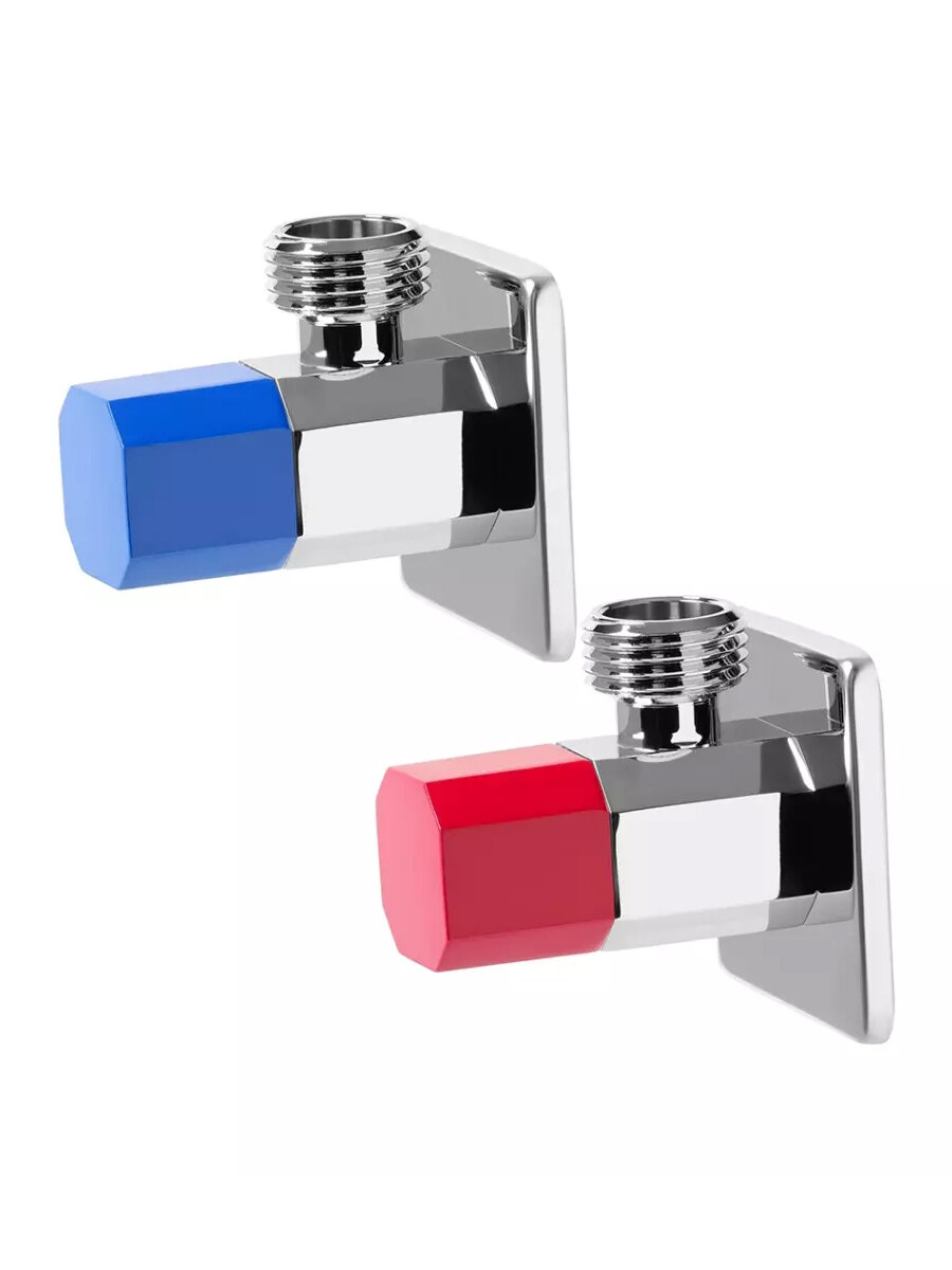 Комплект вентилей угловых приборных VIEIR 1/2"х1/2"НН ручка красная/синяя, хром, 2шт. (VP48)