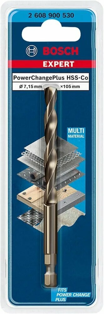 Сверло Bosch Expert PowerChange Plus 2 608 900 530 HSS-Co центрирующее, диаметр 7,15 мм, длина 105 мм