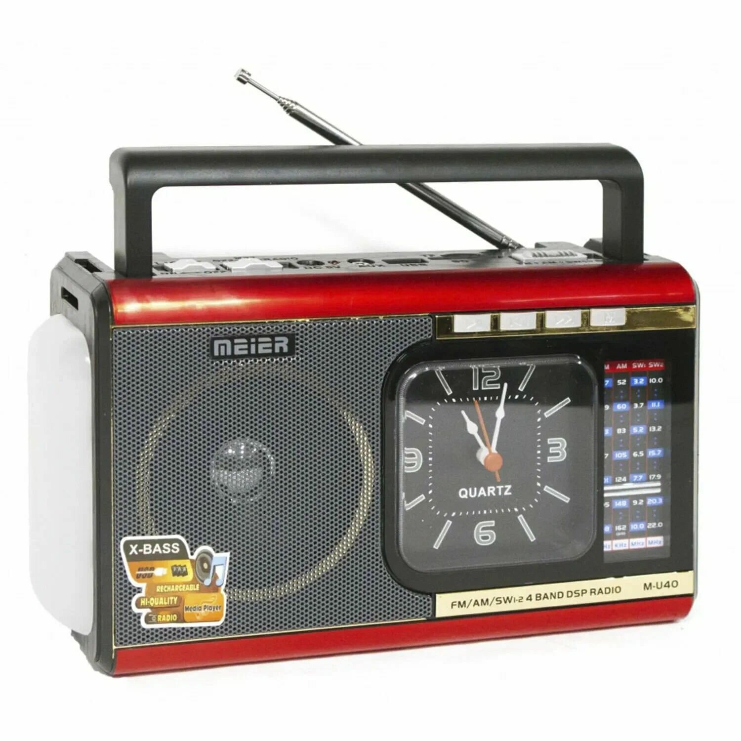 Радиоприёмник Meier Audio M-40BT, переносной, с USB-портом, FM/AM/SW, часы, фонарь.