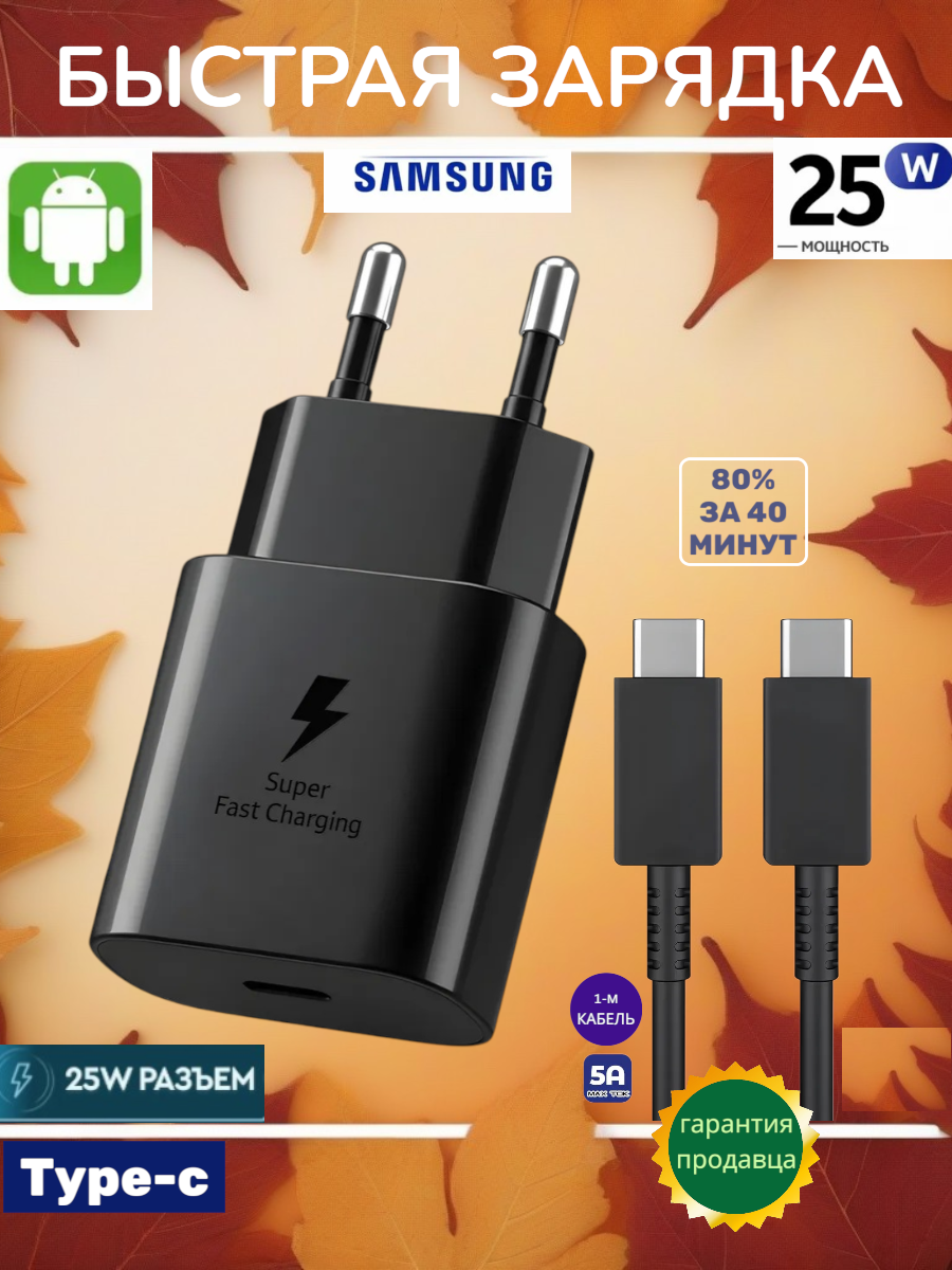 Зарядное устройство Samsung EP-TA800 25 Вт, с кабелем type-c