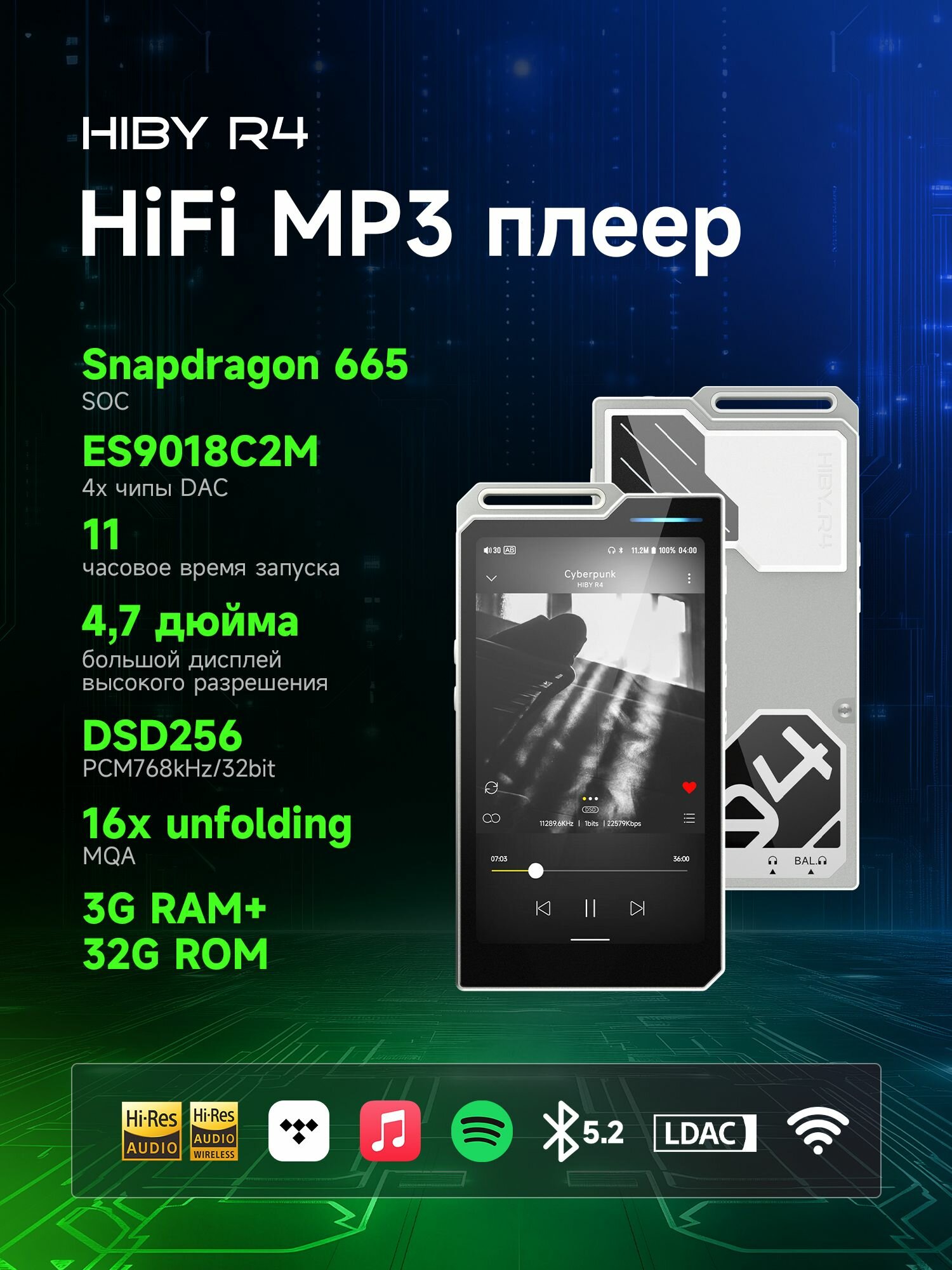 HiBy Music MP3-плеер 32 ГБ, белый