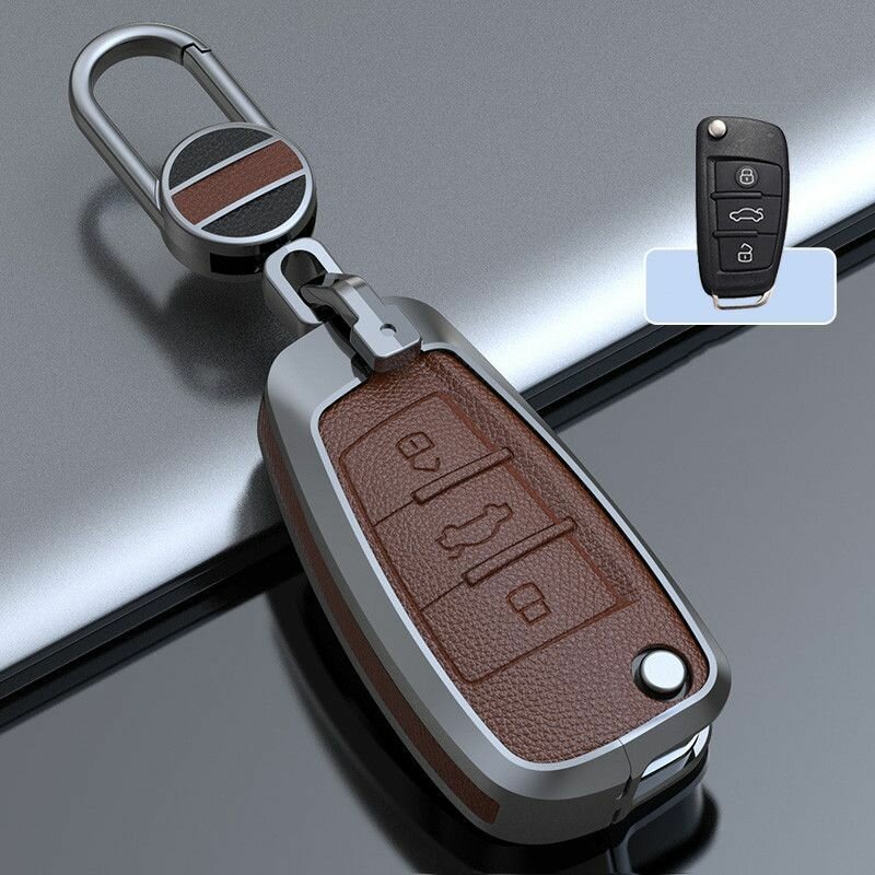 Чехол для ключа Audi из цинкового сплава и кожи — защита от царапин, подходит для A1 A3 A4 A6 A7 Q3 Q5 Q7 TT S3