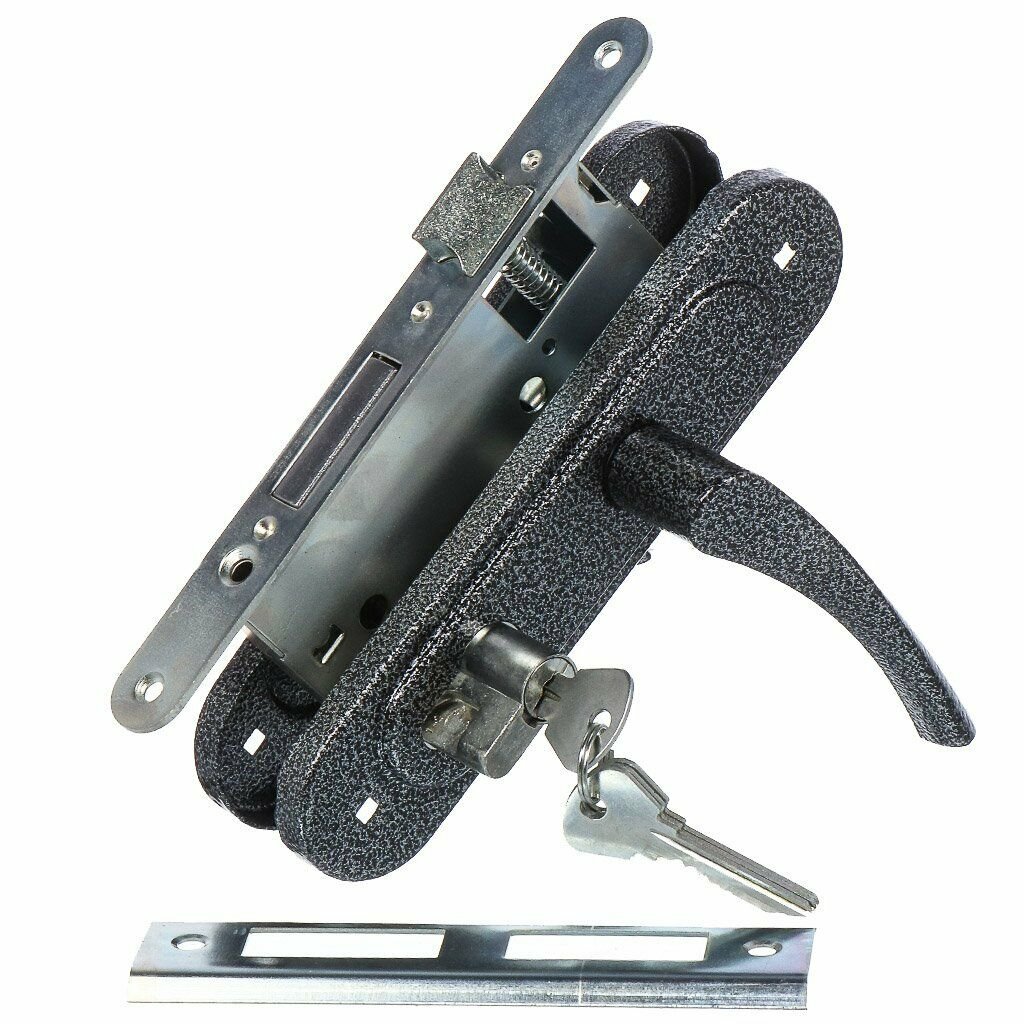 Замок врезной Птимаш ЗВ4-3.07 (ЗВ4) с ручкой, цилиндровый, универсальный, серебристый, 4 ключа, стальной, 55 мм, 9 672