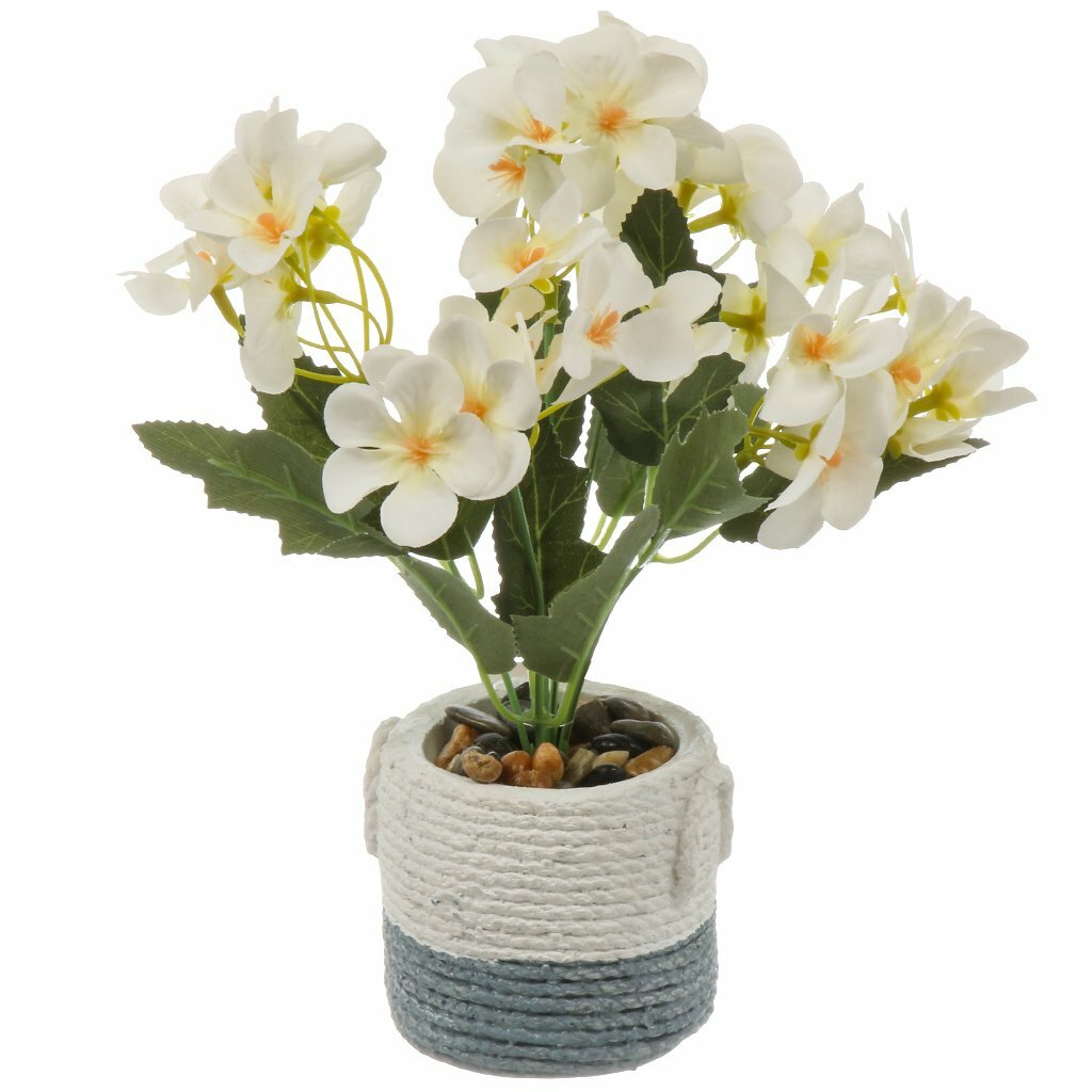 Искусственный цветок в кашпо, композиция белых цветов 20 см, настольный декор для дома, офиса и кафе, стиль классический