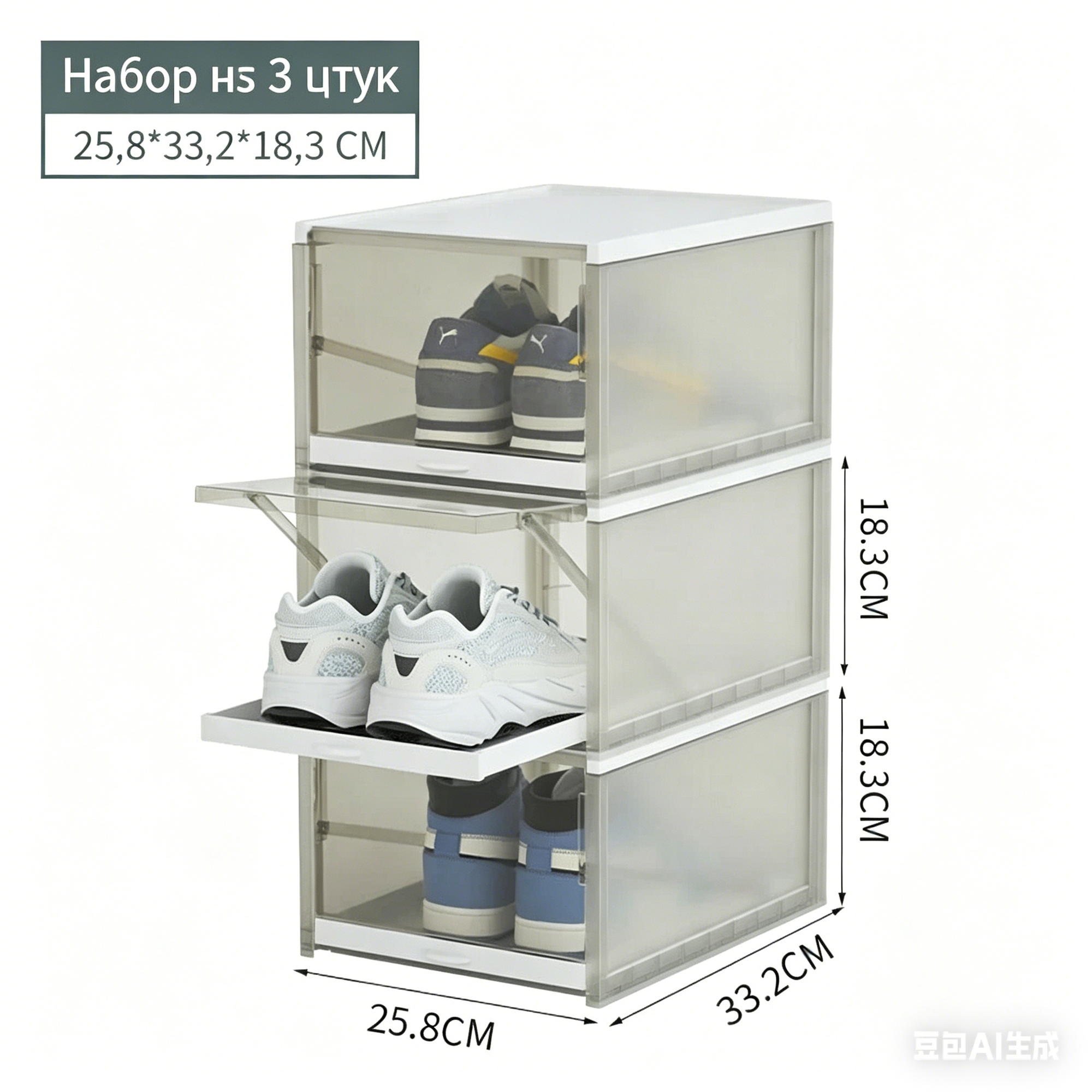 Органайзер для обуви, многослойный, пылезащитный, пластик, прозрачный, 3 шт.