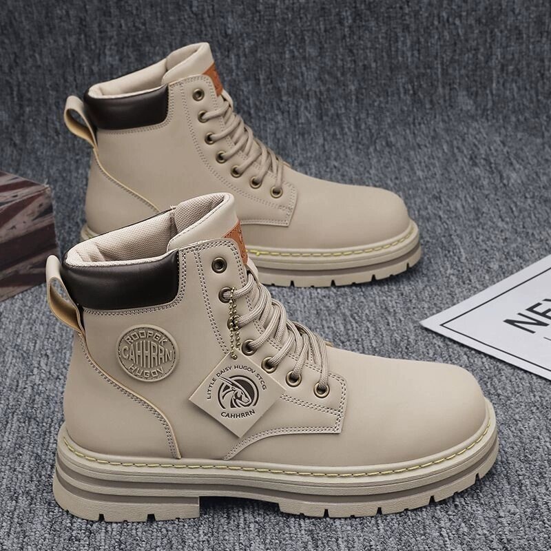 MOOCIE Ботинки Timberland, мужские высокие ботинки Martin, корейский стиль, универсальные, рабочая обувь на толстой подошве, короткие ботинки, модная обувь, EU:42