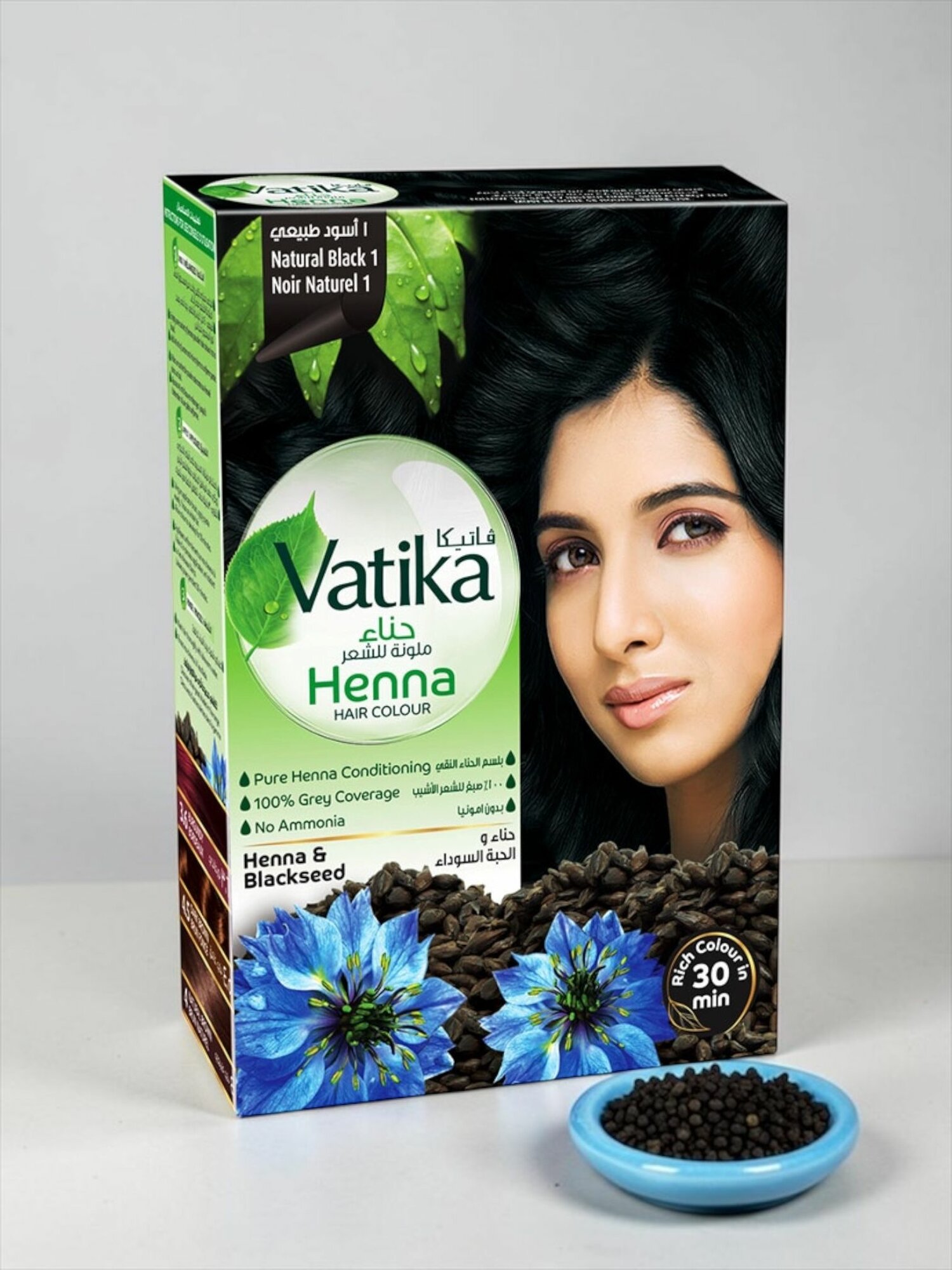 Dabur Vatika Натуральная краска для волос с хной Henna Natural Естественный чёрный 6 шт по 10 г