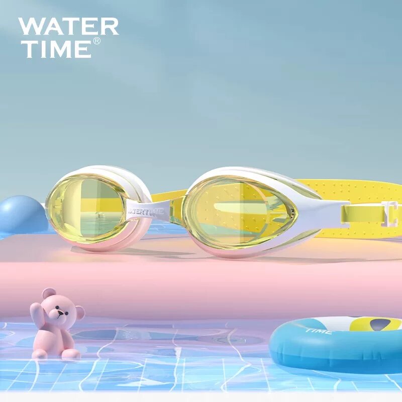 WaterTime Детские антизапотевающие прозрачные плавательные очки, лимонно-желтые, для детей 4-15 лет, обычные линзы
