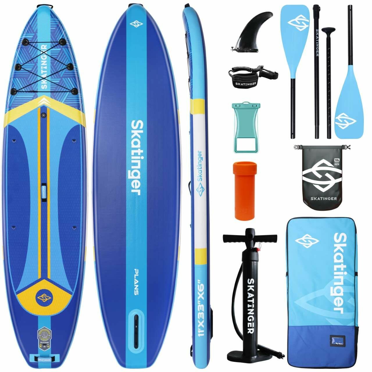 Сап борд надувной двухслойный для плаванья Skatinger Plans Blue 11" / Доска SUP board / Сапборд