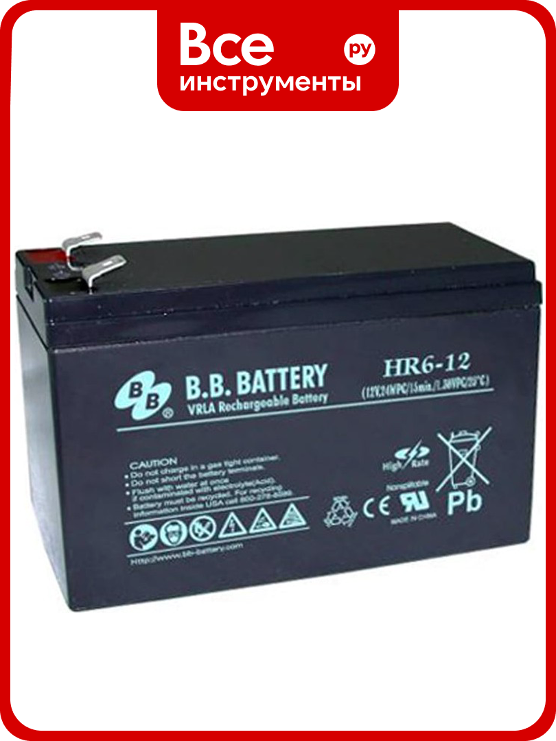 Аккумуляторная батарея BB Battery HR 12 В, 5.5 Ач, AGM, для ИБП с прямой полярностью, компактные размеры и высокая произ