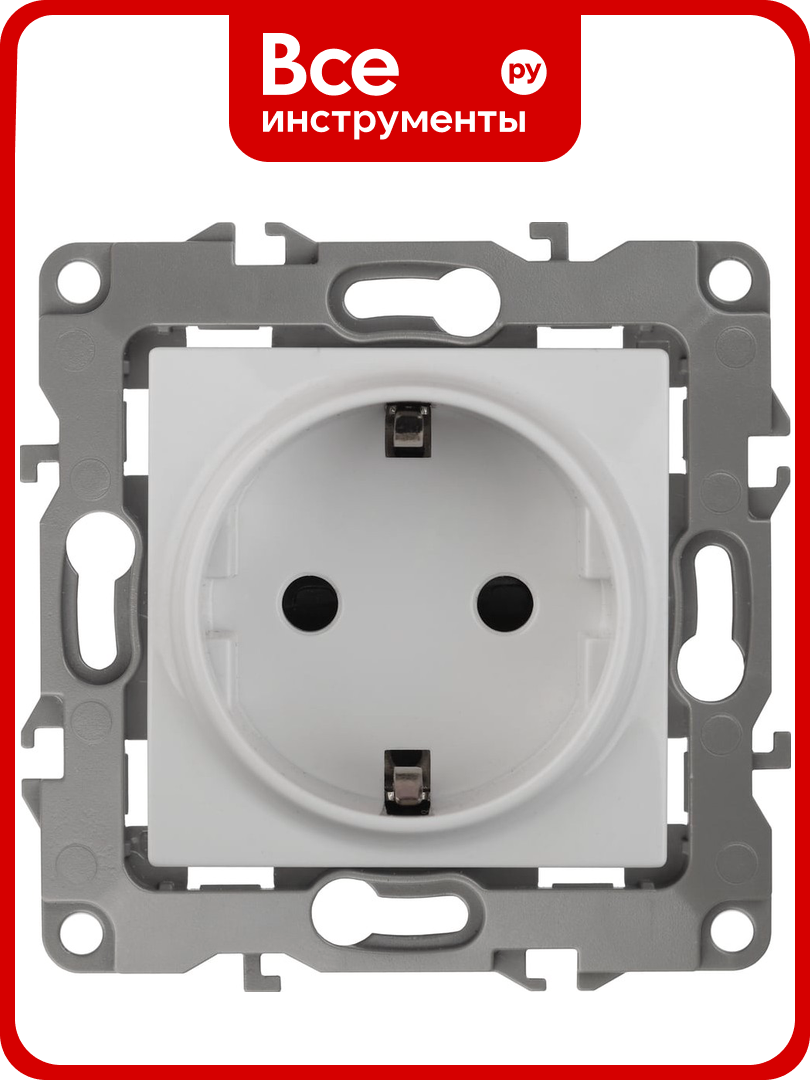 Розетка ЭРА -01 2P+E Schuko, 16A-250В, IP20, белый Б0014675, из поликарбоната