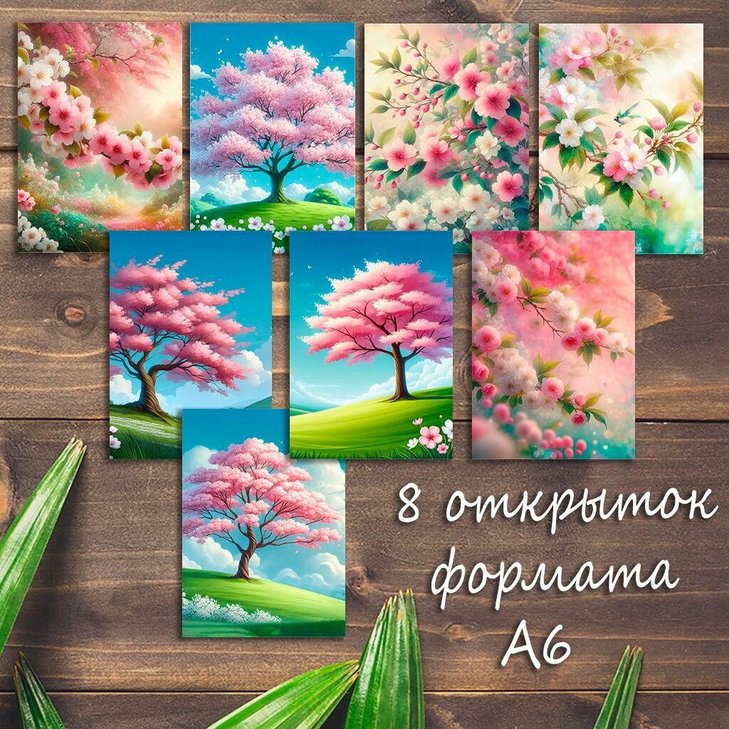 Большой набор открыток Сакура, 8 штук