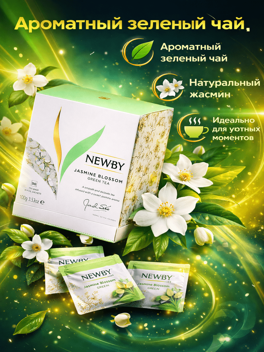 Чай зеленый Newby Jasmine Blossom в пакетиках 2 г х 50 шт