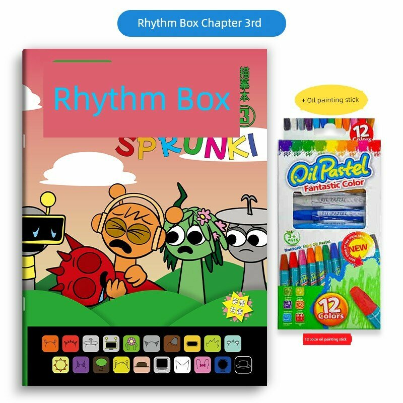 Тетрадь для копирования Sprunki Rhythm Box набор 3 с масляными мелками
