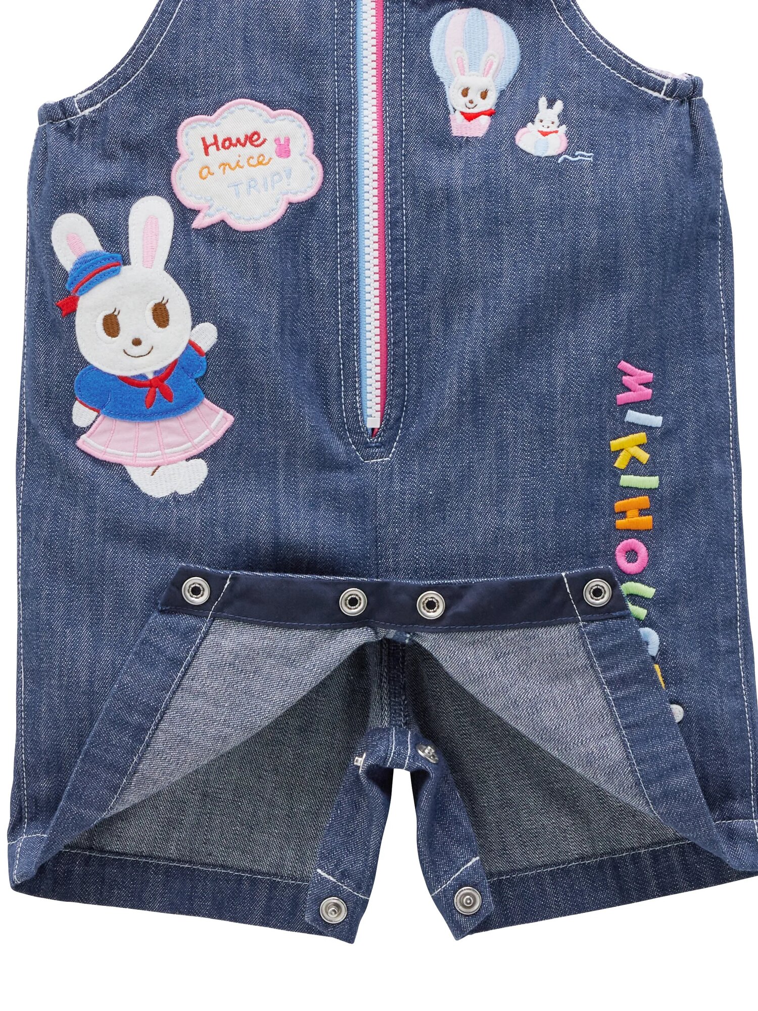 Комбинезон MIKI HOUSE Embroidered denim overalls, размер 3 года, Синий принт — фото 1