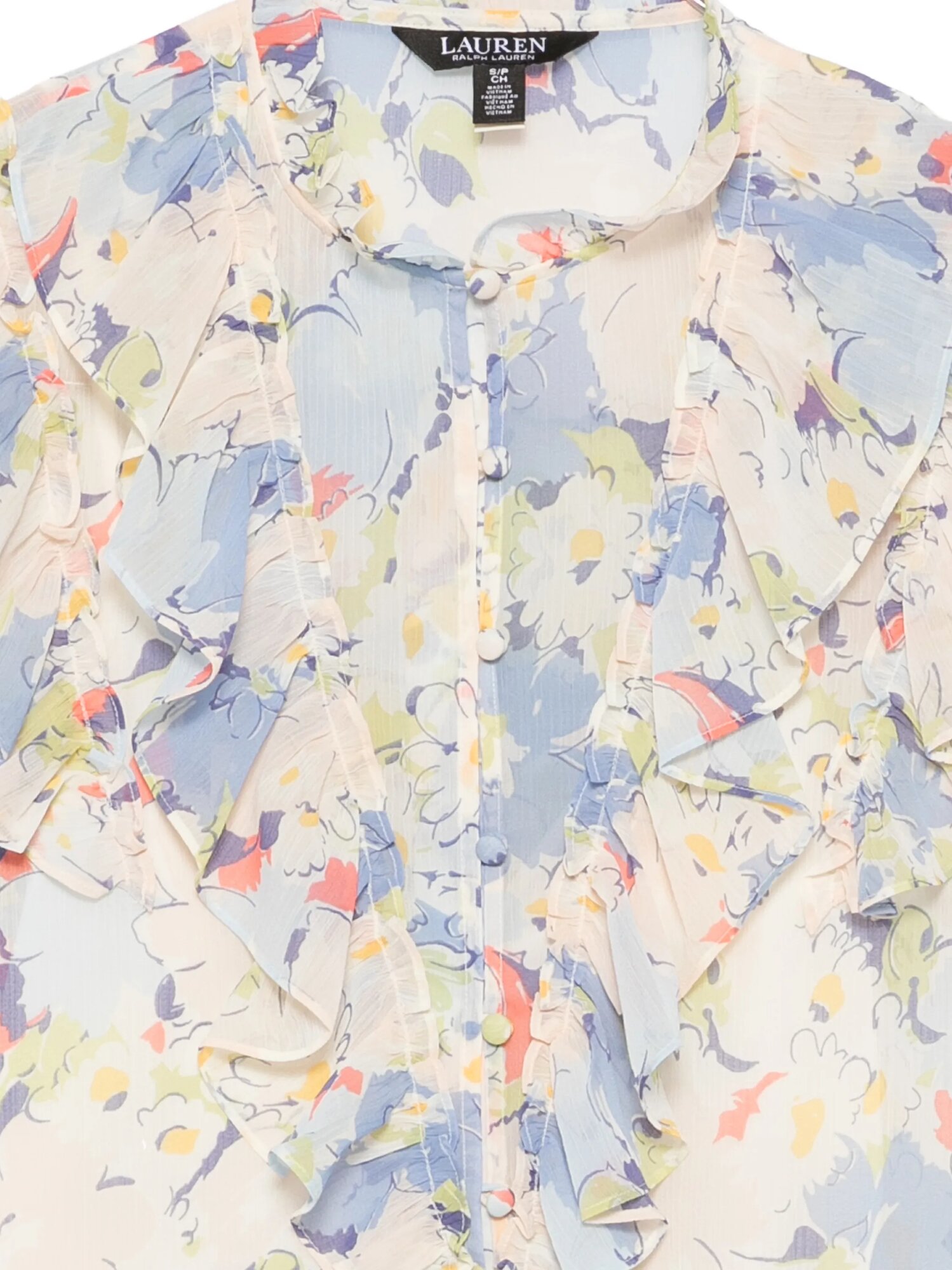 Блуза Lauren Ralph Lauren Floral-print ruffled blouse, размер 44, blue — фото 1