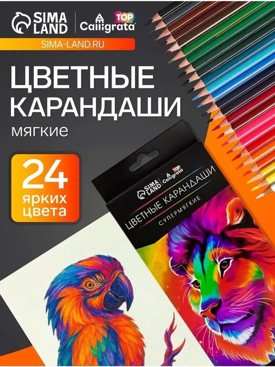 Цветные мягкие карандаши для детей, 24 цвета