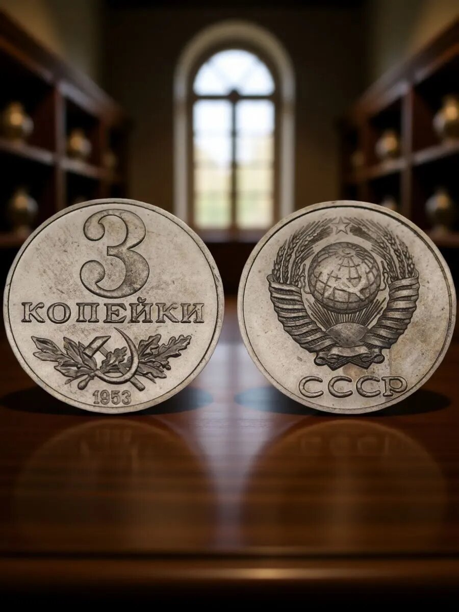 3 копейки 1953 года Серп и молот Проба СССР Копия
