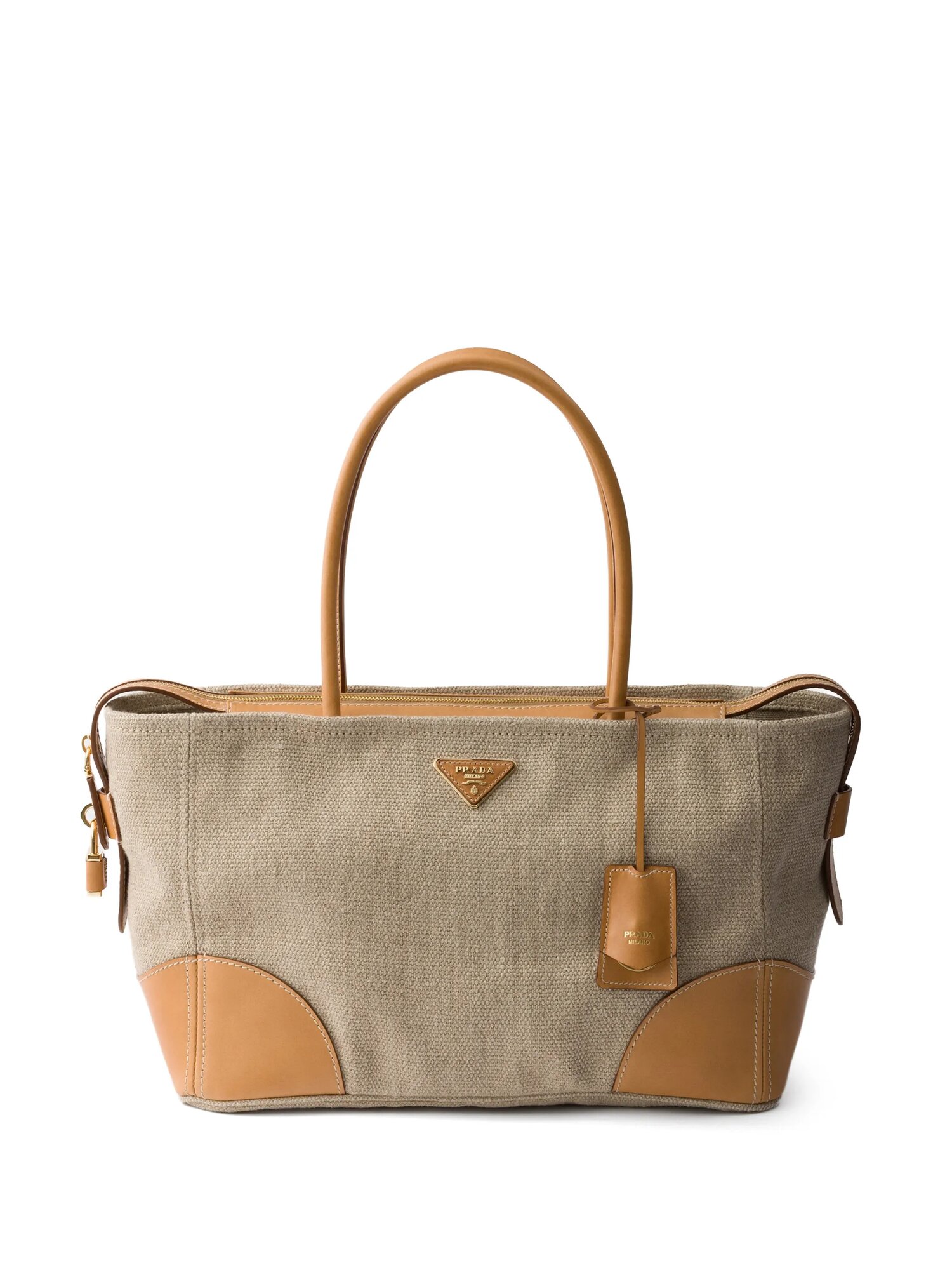 Сумка Large linen and leather tote bag
