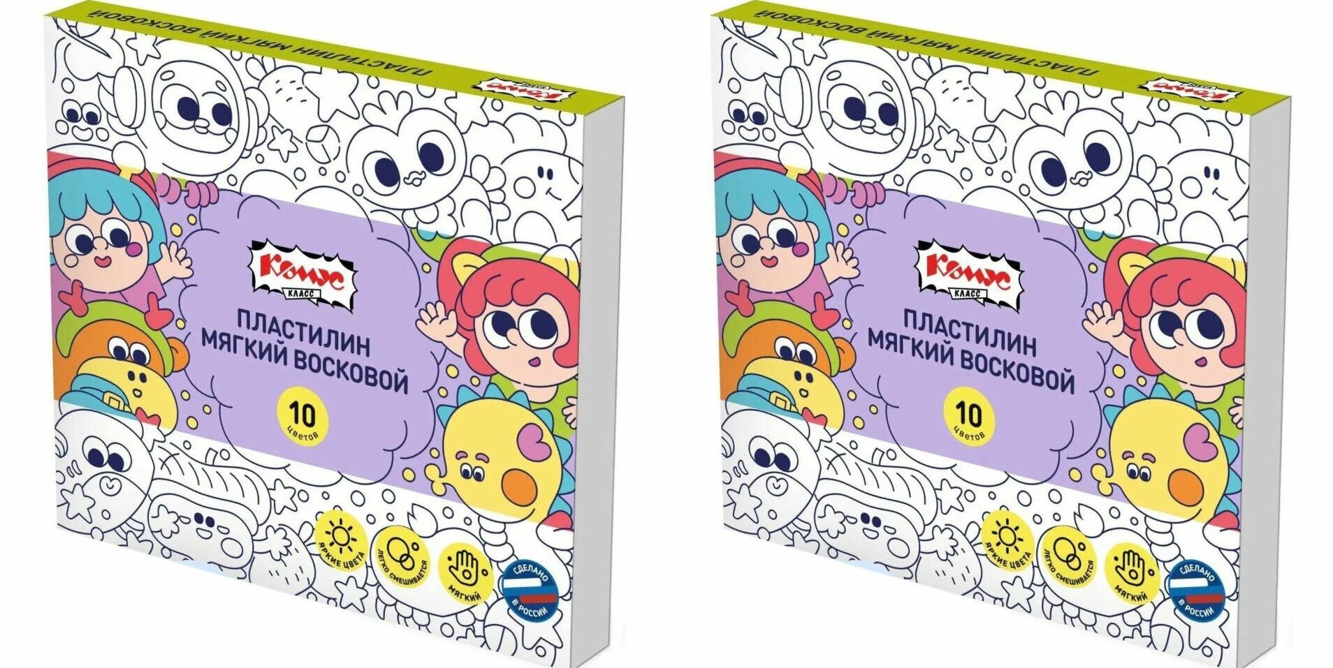 Комус Класс Пластилин мягкий со стеком Миники, 10 цветов, 150 г, 2 уп