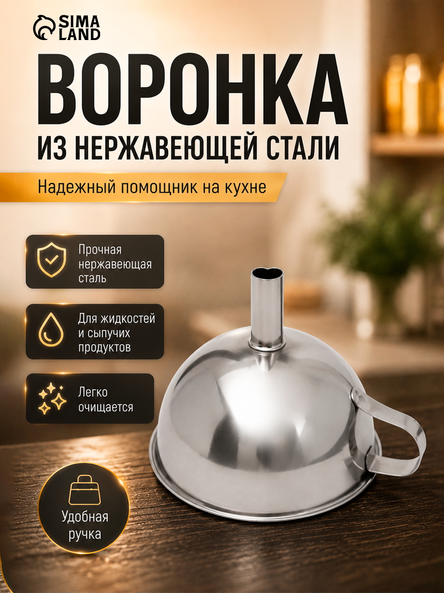 Воронка SKYPHOS, с ручкой, металл, диаметр 13 см, серебристый