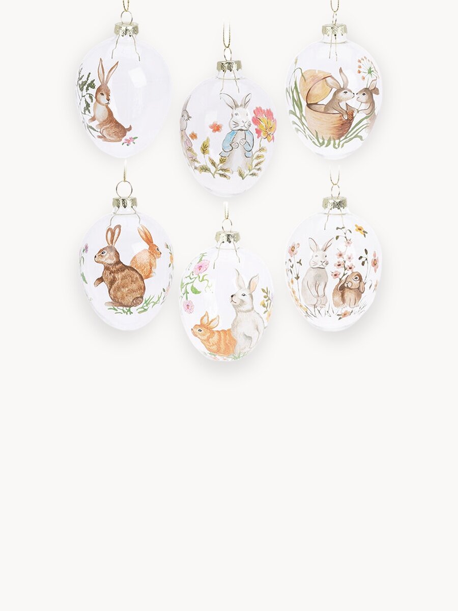 Декоративные украшения Пасхальные Яйца - Cute Rabbit 6 см, 6 шт, стекло, Koopman, C13951000